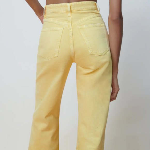 Zara | Pants & Jumpsuits | Nwt Zara Yellow High Waisted Wide Leg Jeans ...